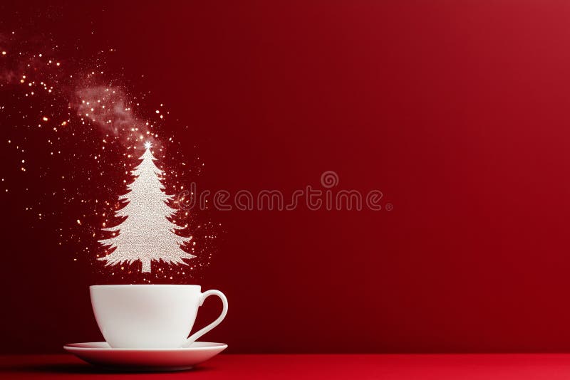 Steaming Coffee Forming Christmas Tree on Red Stock Illustration ...