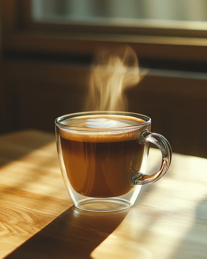 Steaming Coffee in a Glass Cup, Rich Brown Hues Stock Photo - Image of ...