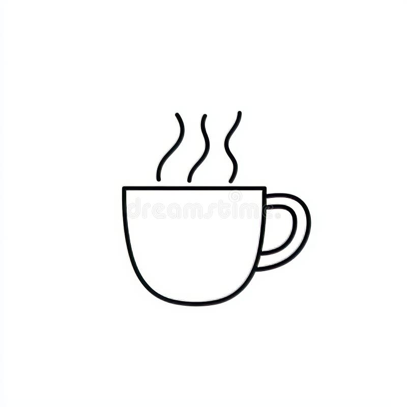 A Steaming Coffee Mug is Depicted in Simple Black Line Art Against a ...