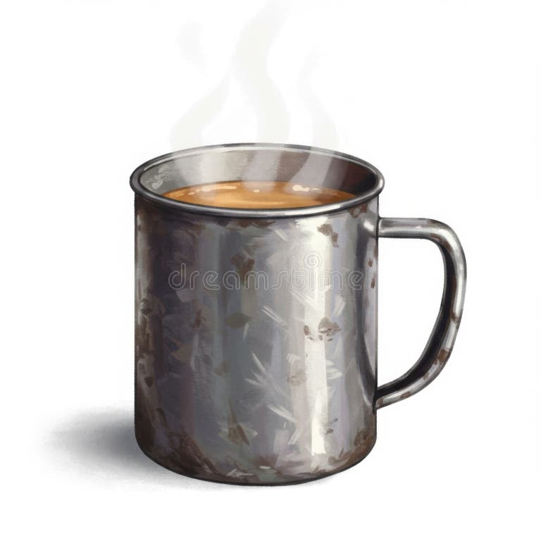 Steaming Coffee in Rusty Metal Mug Stock Illustration - Illustration of ...