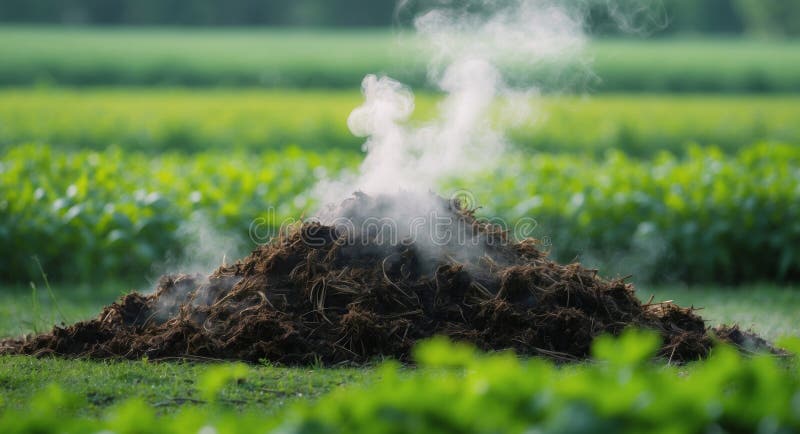 Steaming Compost Pile in Lush Green Field Stock Photo - Image of lush ...