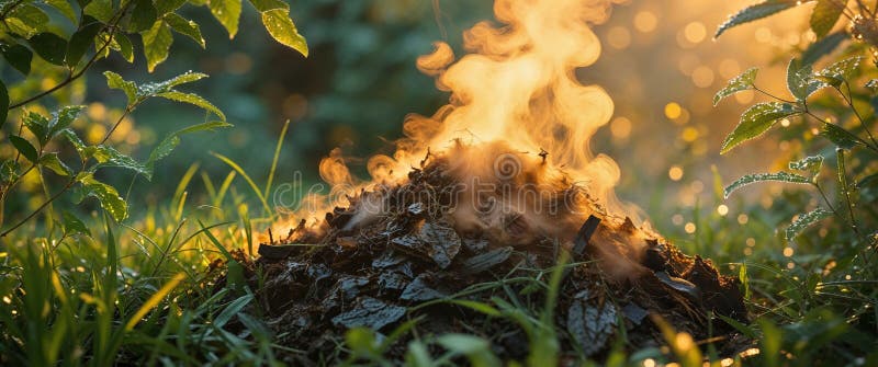 Steaming Compost Pile in Sunlit Garden Surrounded by Greenery Stock ...