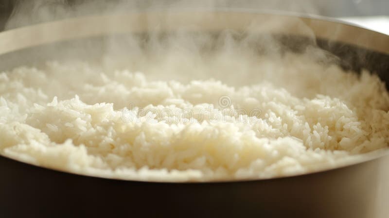 Steaming Cooked White Rice in a Pot Stock Illustration - Illustration ...