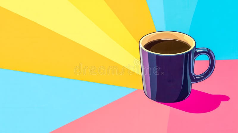 Steaming Cup of Coffee on a Bright Geometric Background Stock Photo ...