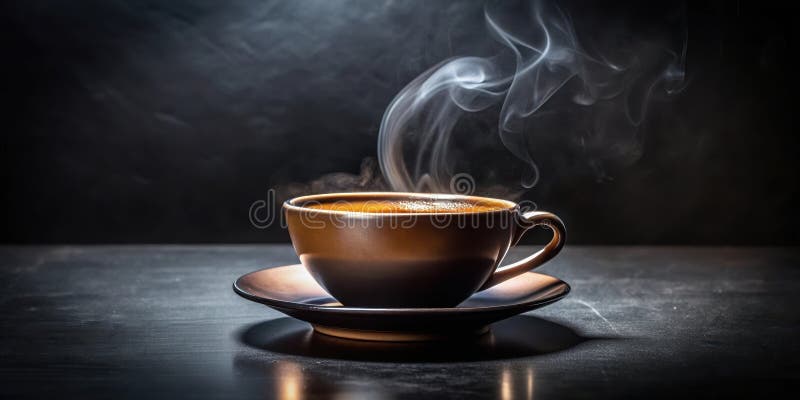 A Steaming Cup of Coffee on a Dark Surface, Illuminated by a Subtle ...