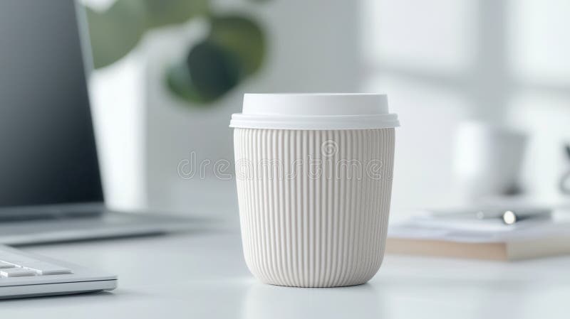 Steaming Cup of Coffee Sits on a Desk with Computer Keyboard, Notebook ...