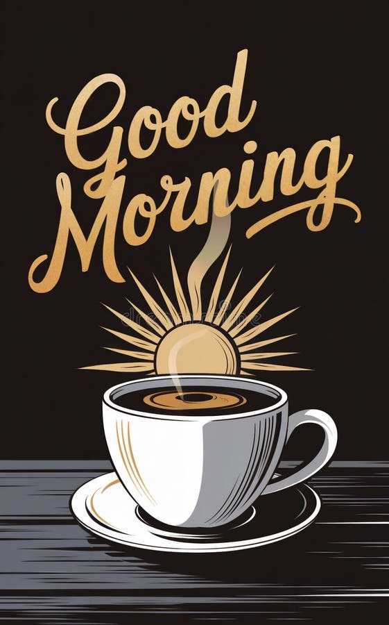 A Steaming Cup of Coffee Sits Prominently on a Tabl the Words Good ...