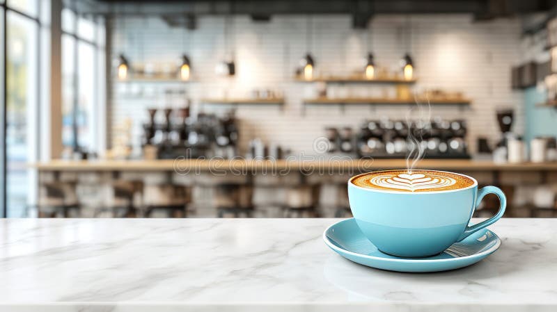 A Steaming Cup of Coffee is Situated on a Marble Table, Creating a ...