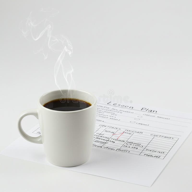 Hot Coffee and Lesson Plan: a Focused Workspace Stock Illustration ...