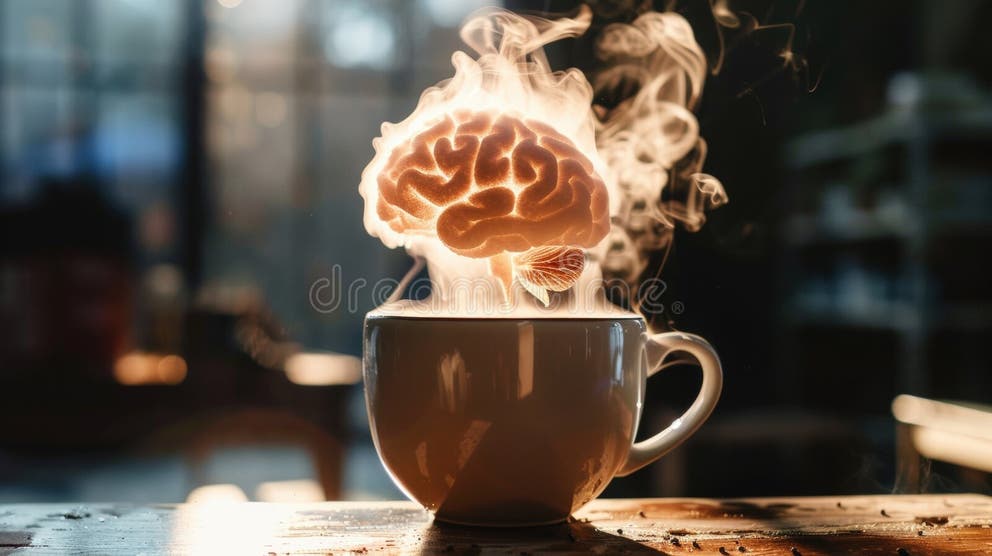 Steaming Cup with Floating Brain Depicting Intellect and Creativity ...