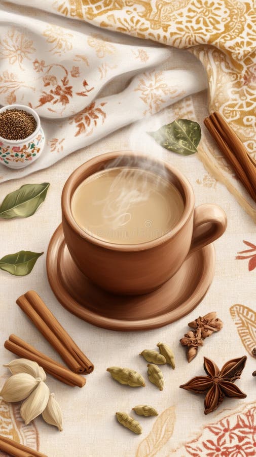 Steaming Cup of Indian Masala Chai Served in a Clay Cup Surrounded by ...