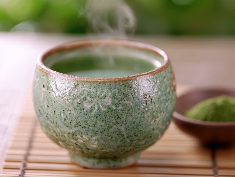 Steaming Cup of Matcha Green Tea Stock Illustration - Illustration of ...