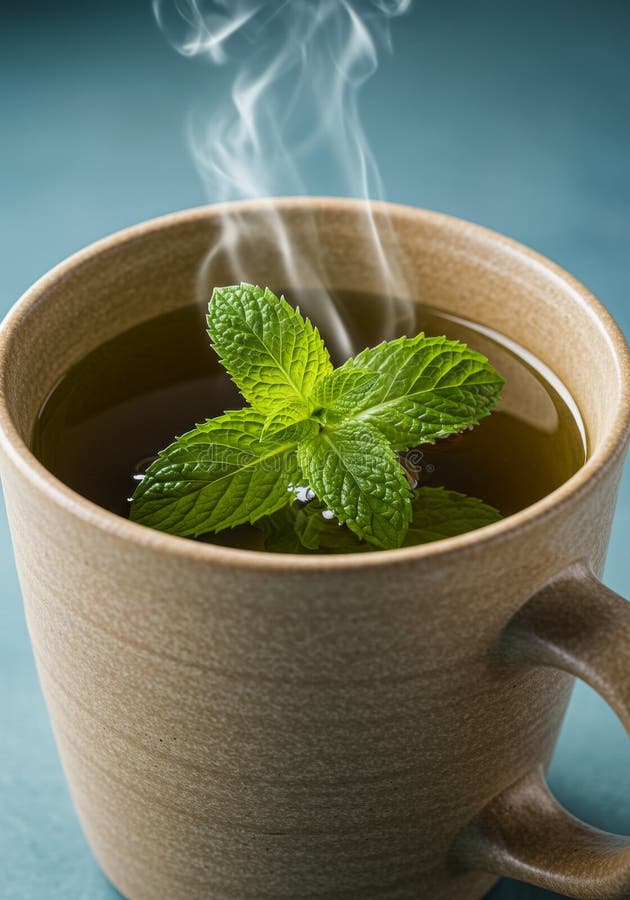 Steaming Cup of Mint Tea with Fresh Green Leaves Stock Illustration ...