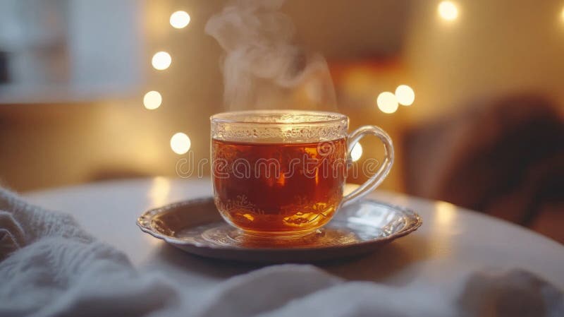 A Steaming Cup of Tea on a Cozy Table Stock Illustration - Illustration ...