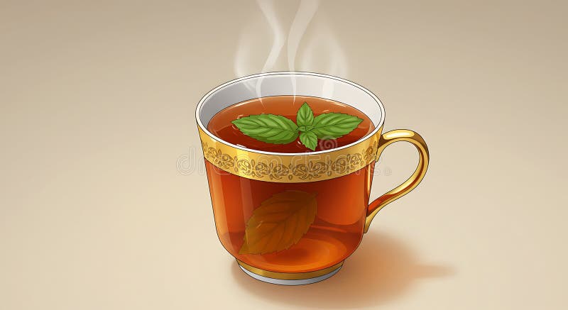 Steaming Cup of Tea with Mint Leaves Refreshing Beverage Illustration ...