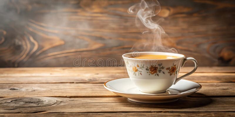 A Steaming Cup of Tea on a Rustic Wooden Table. Generative AI Stock ...