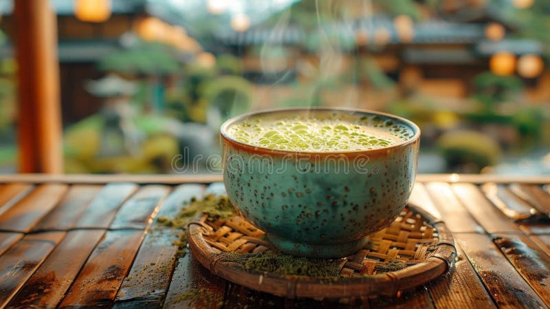 Steaming Cup of Traditional Matcha Tea in a Ceramic Bowl - Generative ...