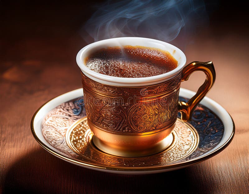 A Steaming Cup of Turkish Coffee Served in a Small Ornate Cup with ...