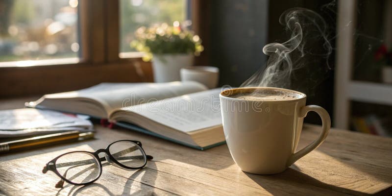 A Steaming Cup of Warm Coffee in a Simple White Ceramic Mug on a Wooden ...