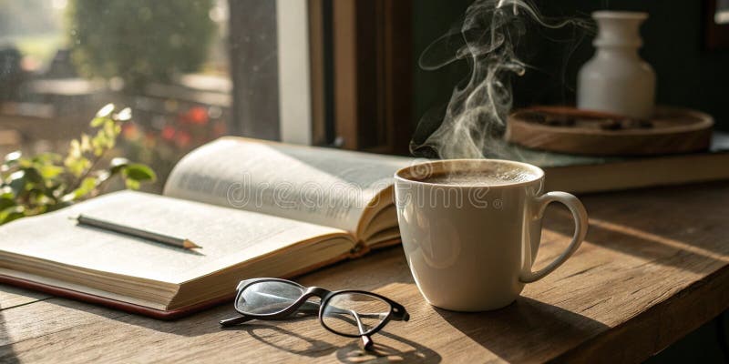 A Steaming Cup of Warm Coffee in a Simple White Ceramic Mug on a Wooden ...
