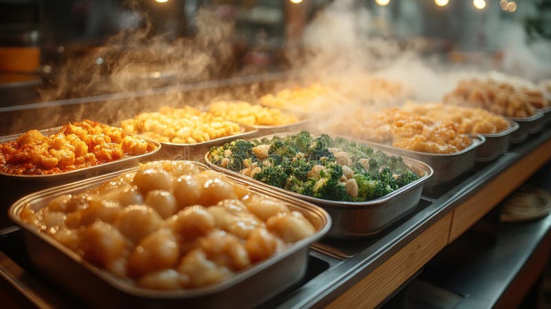 Steaming Dishes of Chinese Food Stock Illustration - Illustration of ...