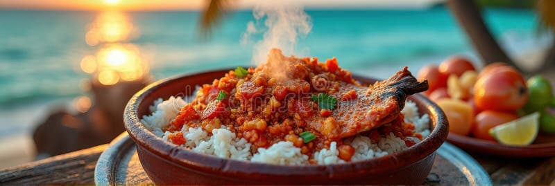 Steaming Fish Curry Over Rice at Sunset Beach Stock Photo - Image of ...