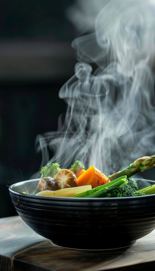 Steaming Fresh Boiled Vegetables in a Sleek Black Bowl a Visual Delight ...