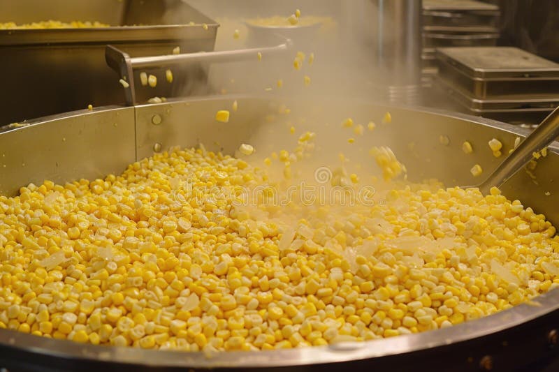 Steaming Fresh Cooked Corn Kernels in Large Industrial Cooking Pot ...