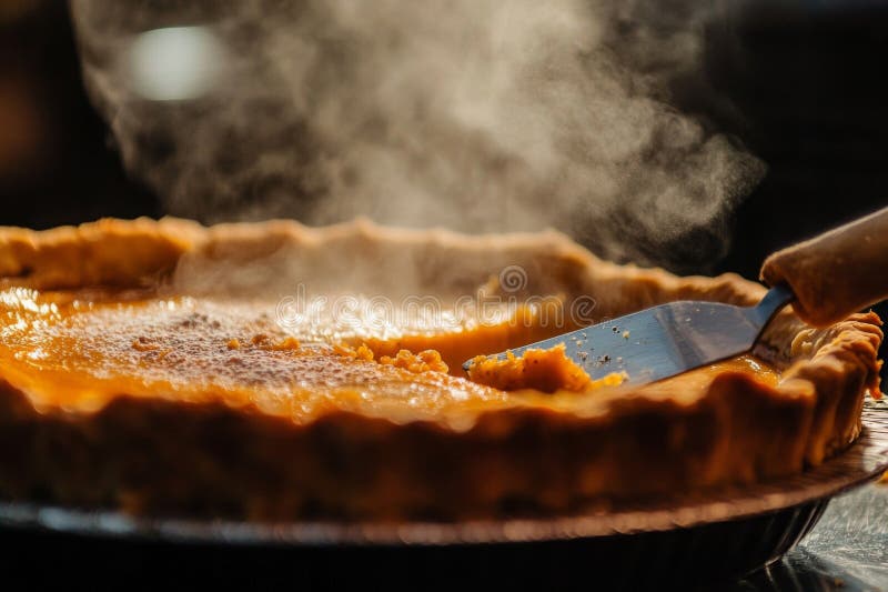 Steaming Freshly Baked Pumpkin Pie with a Slice Removed Stock ...