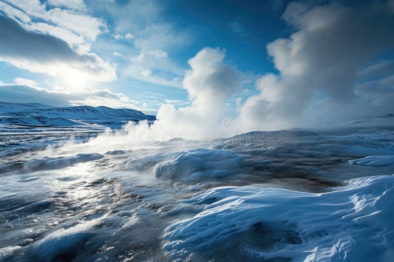 Steaming Geysers in a Geothermal Ice Field, AI Generated Stock Photo ...