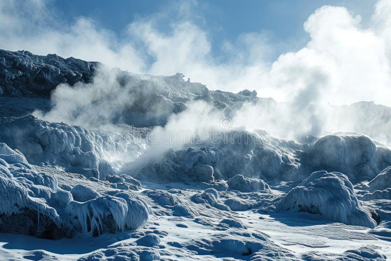 Steaming Geysers in a Geothermal Ice Field, AI Generated Stock Photo ...