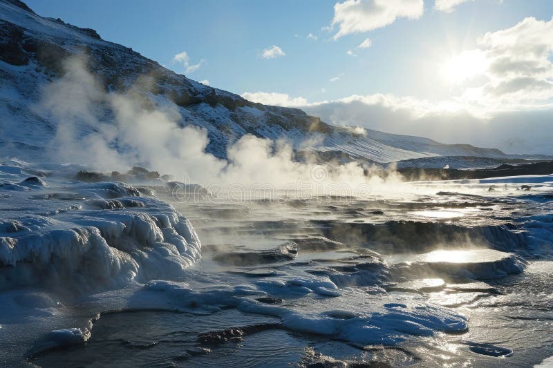 Steaming Geysers in a Geothermal Ice Field, AI Generated Stock Photo ...