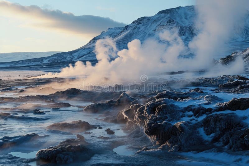 Steaming Geysers in a Geothermal Ice Field, AI Generated Stock Image ...