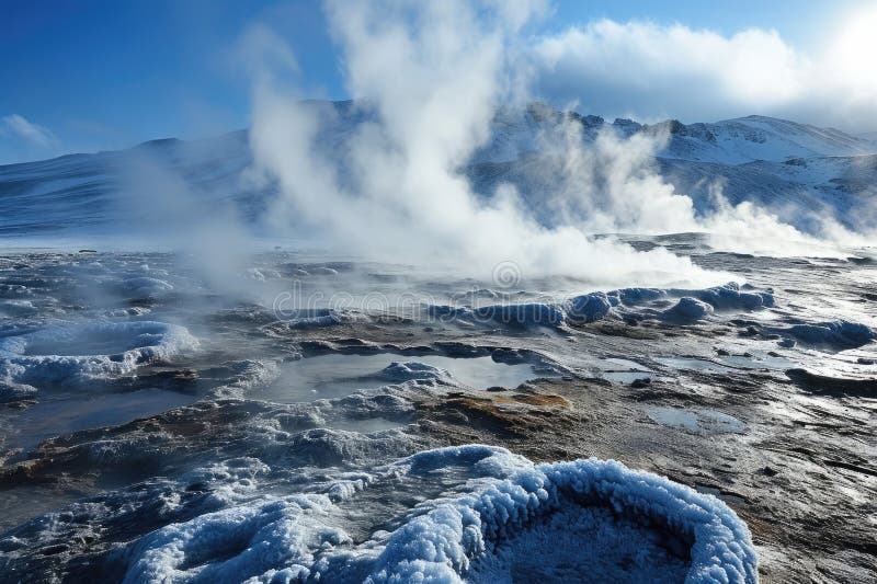 Steaming Geysers in a Geothermal Ice Field, AI Generated Stock Image ...