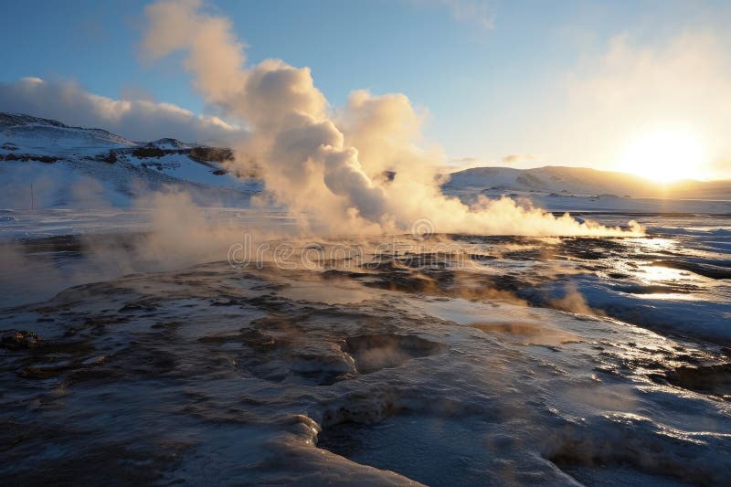 Steaming Geysers in a Geothermal Ice Field, AI Generated Stock Photo ...