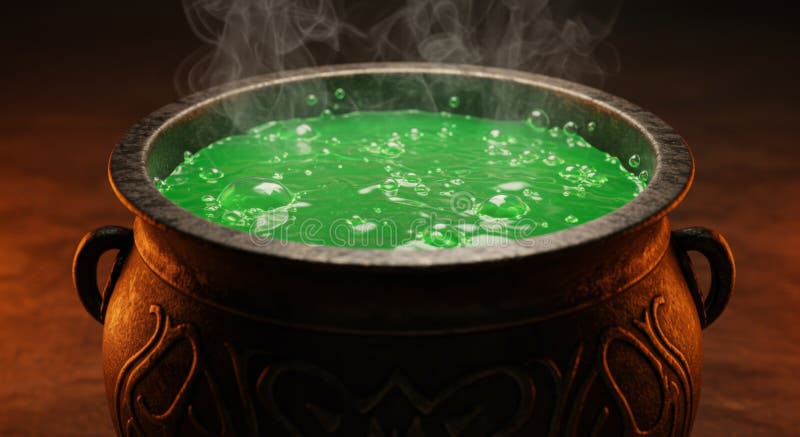 Steaming Green Liquid in Ornate Metal Cauldron Stock Image - Image of ...