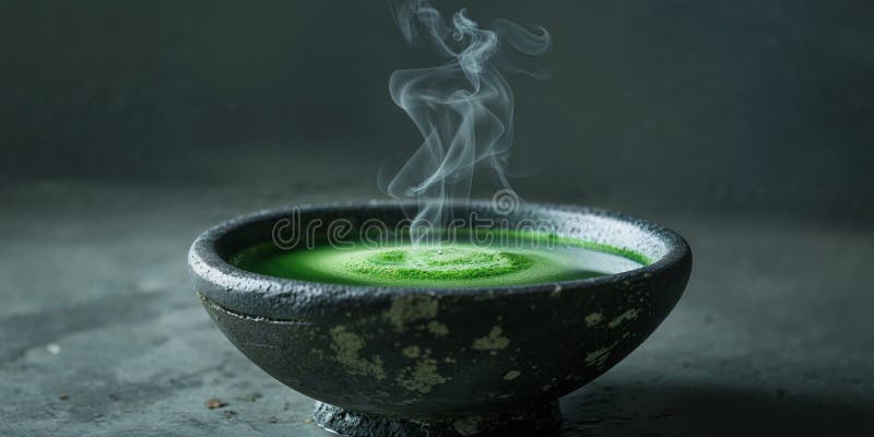 Steaming Green Potion in Dark Stone Bowl. Stock Image - Image of ...
