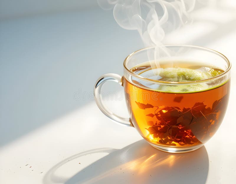 Steaming Herbal Tea Clear Glass Cup White Surface Stock Photos - Free ...