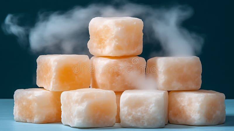 Steaming Himalayan Salt Cubes Stacked Pyramid Stock Image - Image of ...