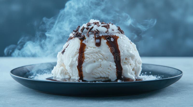 Steaming Hot Dessert with Ice Cream, Chocolate Syrup, and Shredded ...