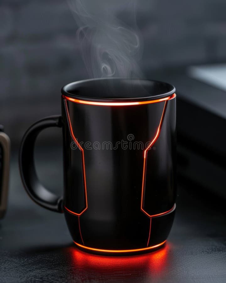 Steaming Hot Mug with Glowing Red Lines Stock Illustration ...
