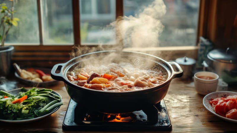 Steaming Hot Pot of Delicious Asian Cuisine Stock Illustration ...