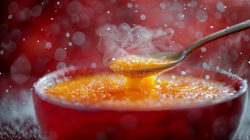 Steaming Hot Soup Red Bowl Spoon Close Up View Stock Photos - Free ...