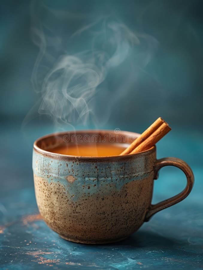 Steaming Hot Tea Rustic Ceramic Cup Cinnamon Sticks Stock Photos - Free ...