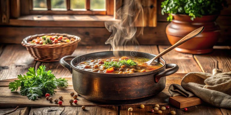 Steaming Hot Vegetable and Legume Stew in Rustic Pot. Generative AI ...