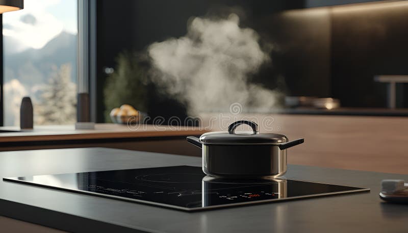 Steaming Kettle on Electric Stove in Kitchen Stock Image - Image of ...