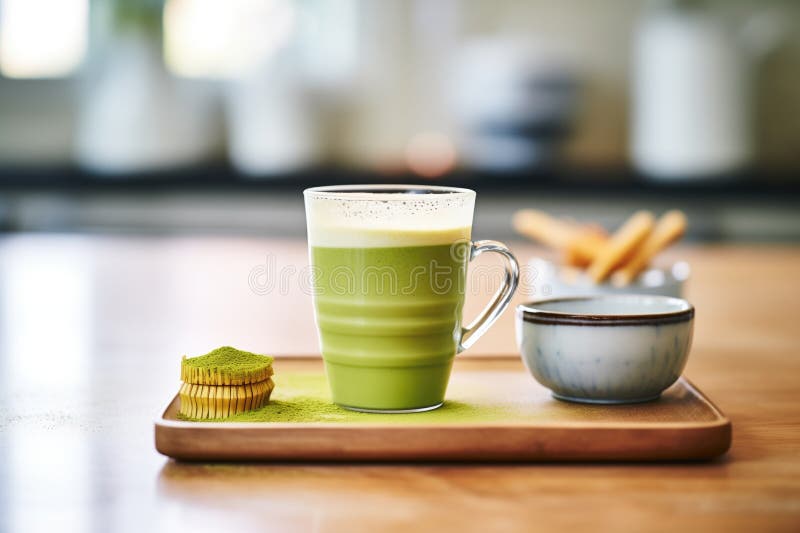 Steaming Matcha Latte beside a Bowl of Matcha Powder Stock Image ...