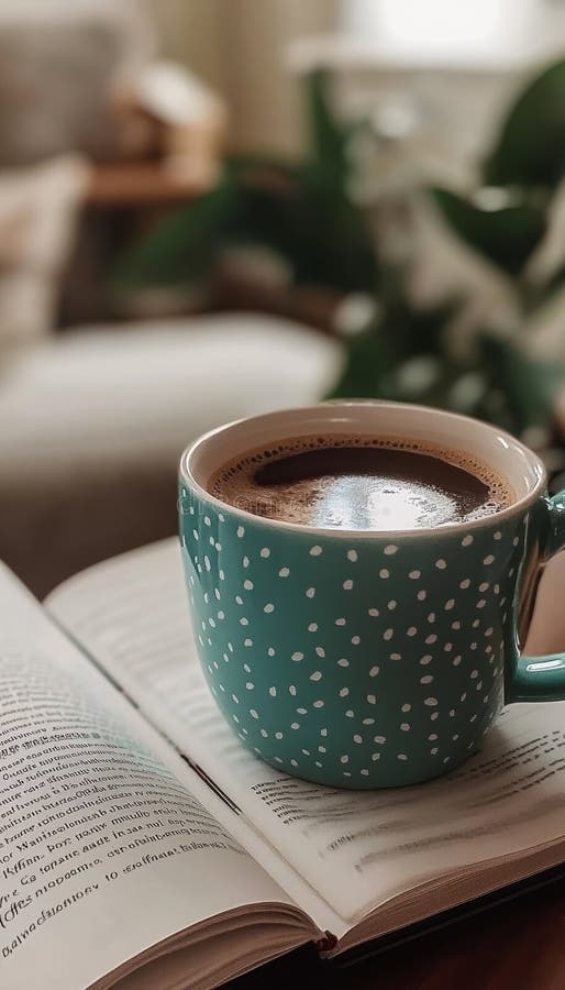 Steaming Mug of Coffee and Open Book on a Cozy Table, Perfect for ...