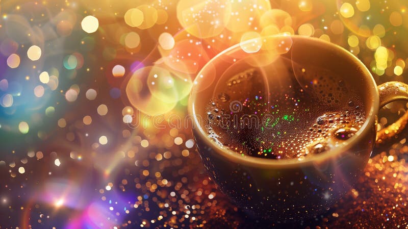 A Steaming Mug of Coffee Surrounded by Glitter Stock Illustration ...