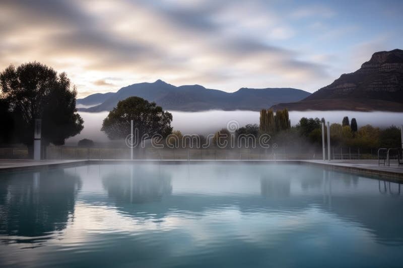 Steaming Outdoor Thermal Pool Mountain Backdrop Stock Photos - Free ...
